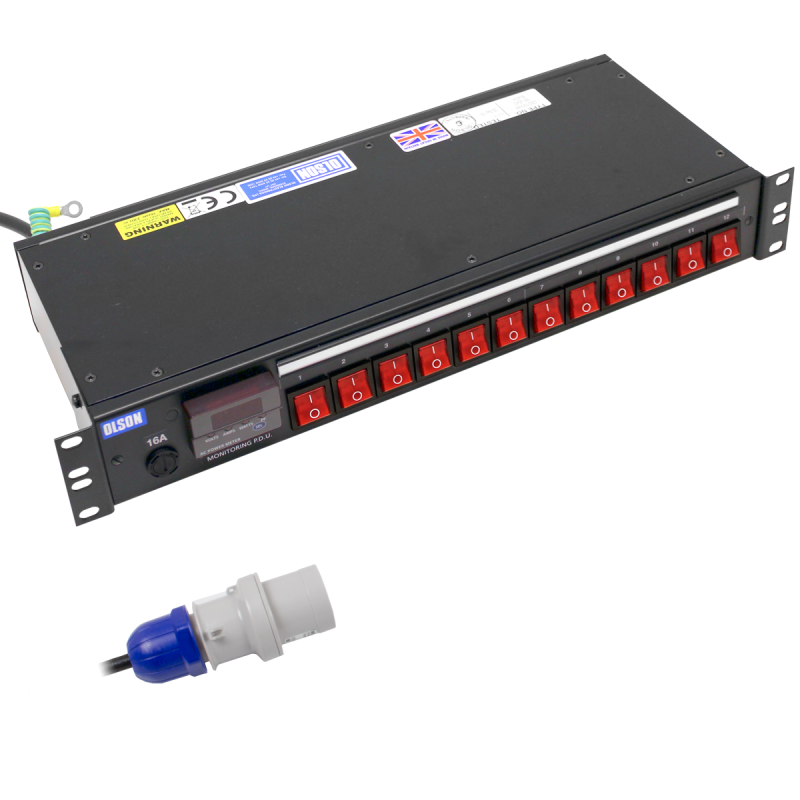 12 Way 19" 1.5U Power Metered 16A C13 Manual Switching Rack Mount Rear ...