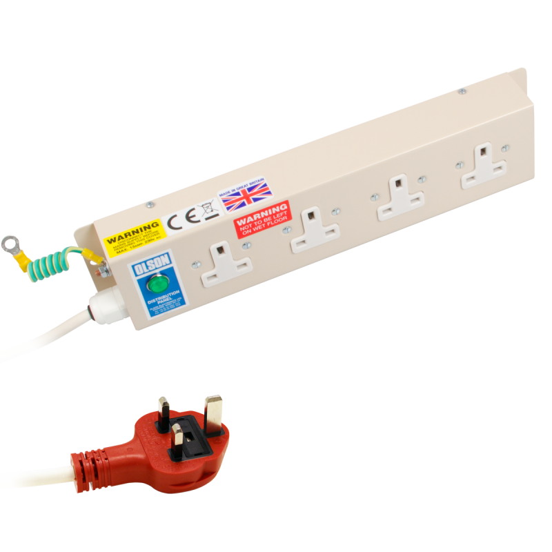Hospital Grade 4 Way 13A Unswitched Socket Neon PDU - Olson Direct