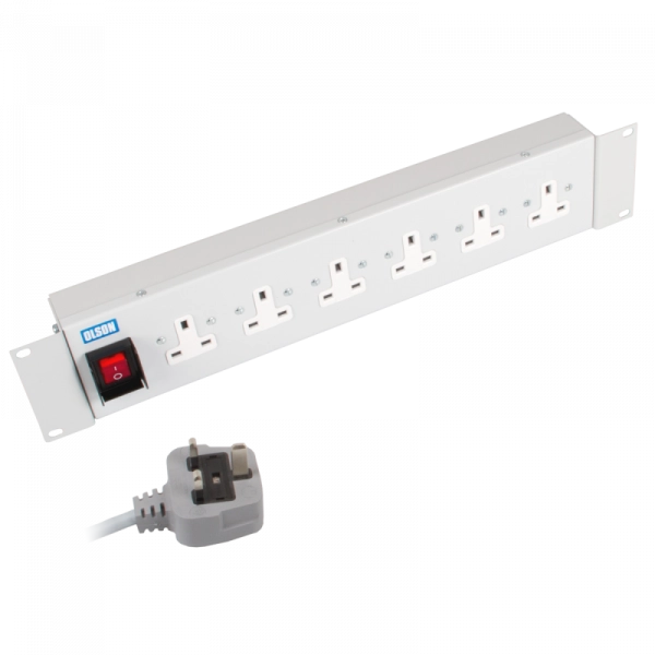 6 Way 19" 2U Horizontal 13A Rack Mount Illuminated Main Switch 13A Plug ...