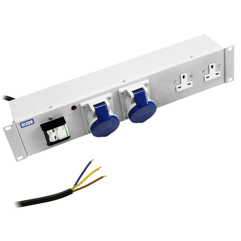 2x 16A BS4343 & 2x 13A Socket 19" 2U Horizontal DP Circuit Breaker Rack ...