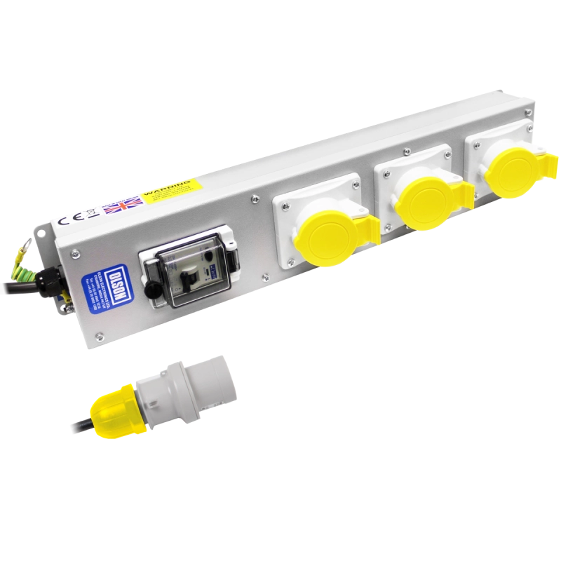3 Way 110V 16A BS4343 Socket RCD Protected PDU - Olson Direct