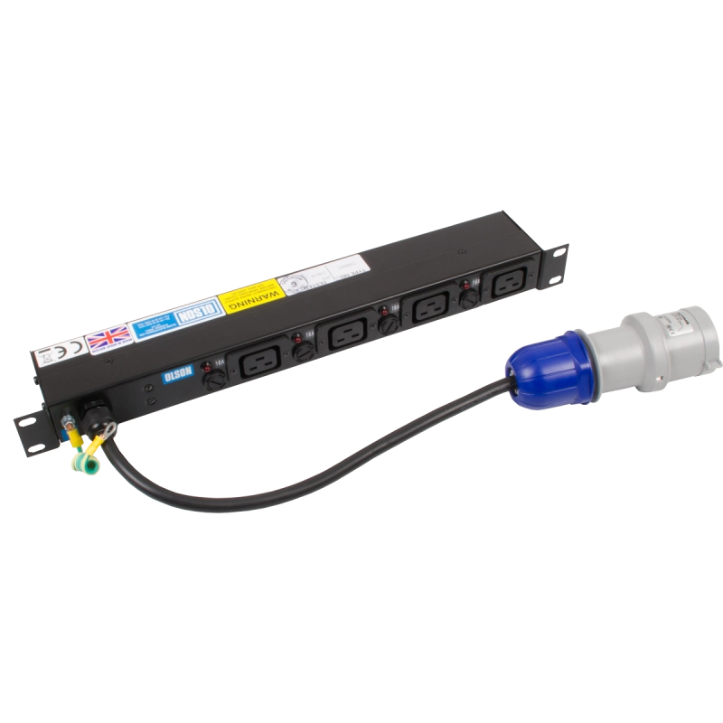 4 Way 19" 1U 16A IEC C19 Sockets with Clips Circuit Breaker & C20 Inlet ...
