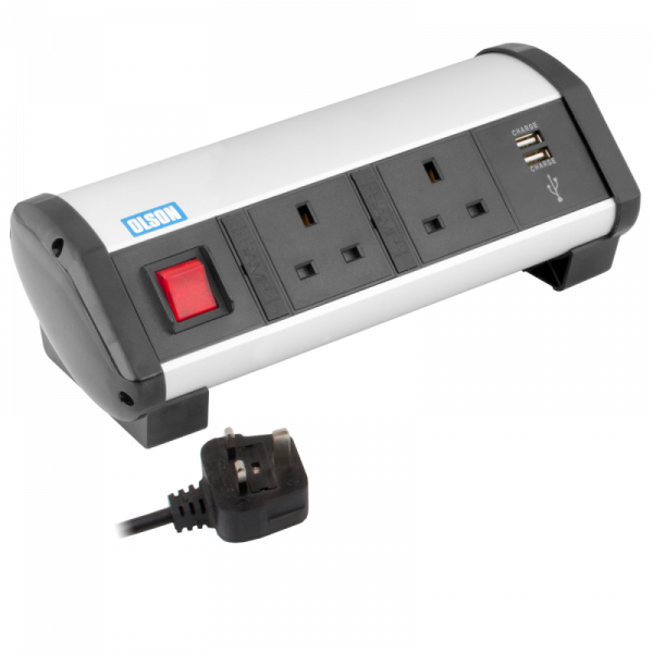 2 Way 13A Main Switched & Individually Fused + 2 USB Charger Office ...