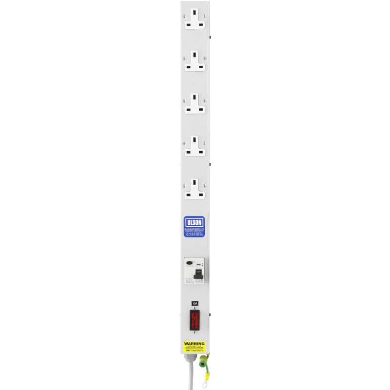 5 Way 13A Vertical Sockets Fused RCD Protected 13A Plug PDU - Olson Direct