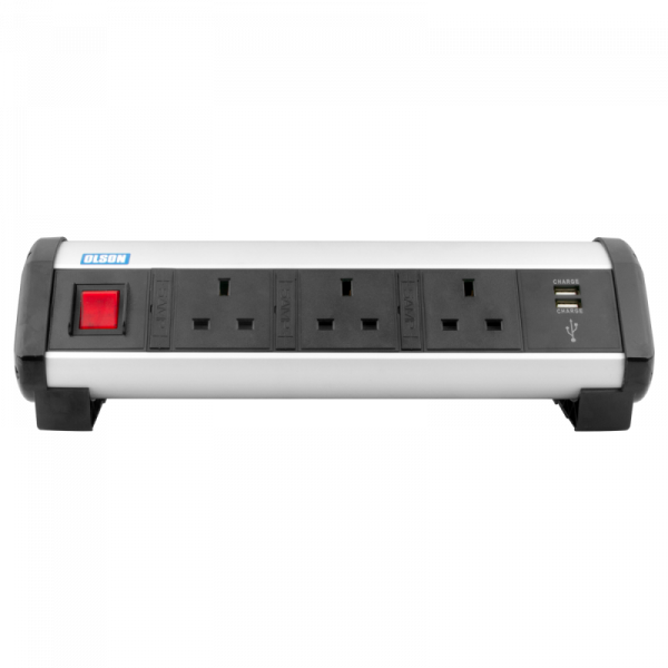 3 Way 13A Main Switched & Individually Fused + 2 USB Charger Office ...