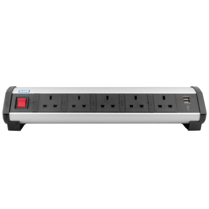 5 Way 13A Main Switched & Individually Fused + 2 USB Charger Office ...