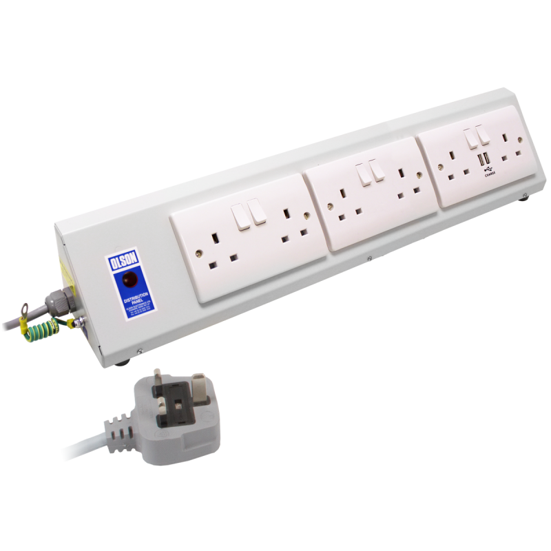 6 Way 13A Switched + 2 USB Charger Sloping Bench PDU - Olson Direct