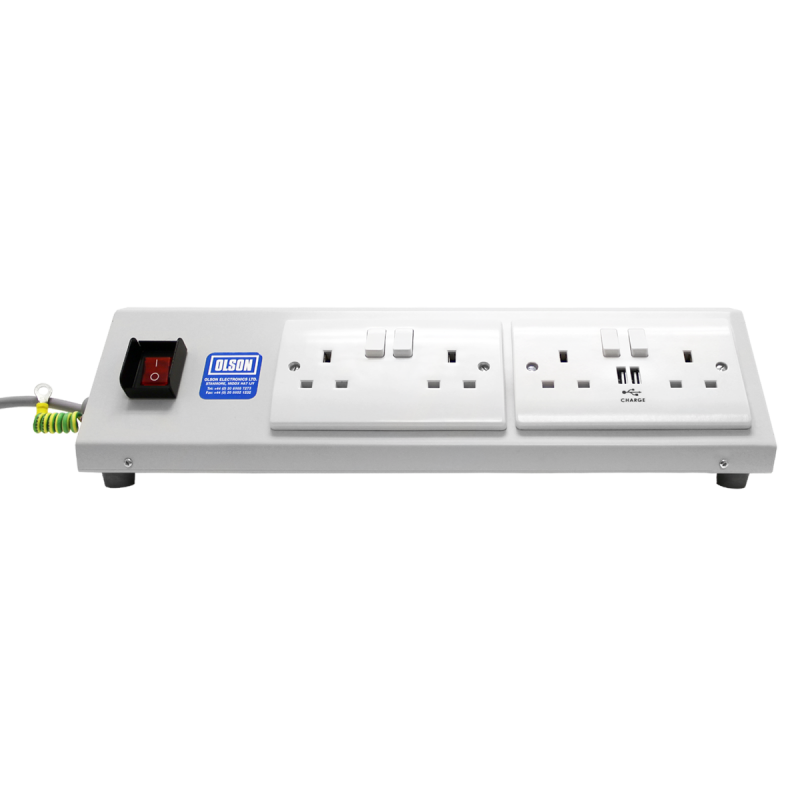 4 Way 13A Switched + 2 USB Charger Illuminated Main Switch Sloping ...