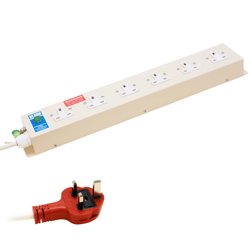 Hospital Grade 6 Way 13A Unswitched Socket Neon PDU - Olson Direct