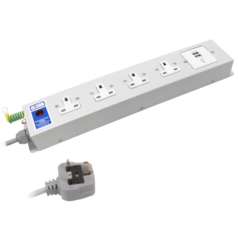 4 Way 13A Unswitched Socket + 2 USB Charger Neon 13A Plug PDU - Olson ...